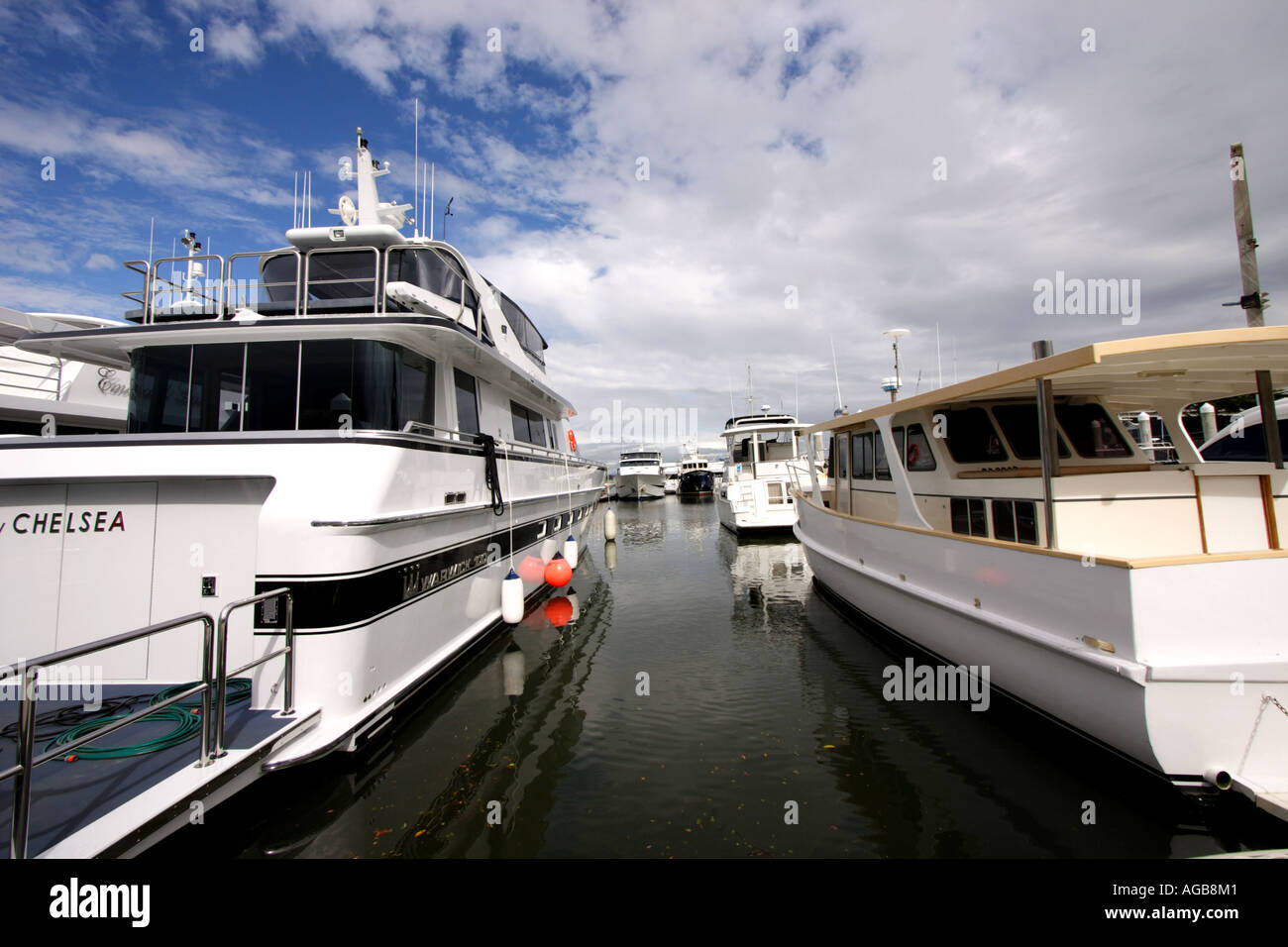 LUXURY BOATS AT A MARINA GOLD COAST QUEENSLAND AUSTRALIA HORIZONTAL ...