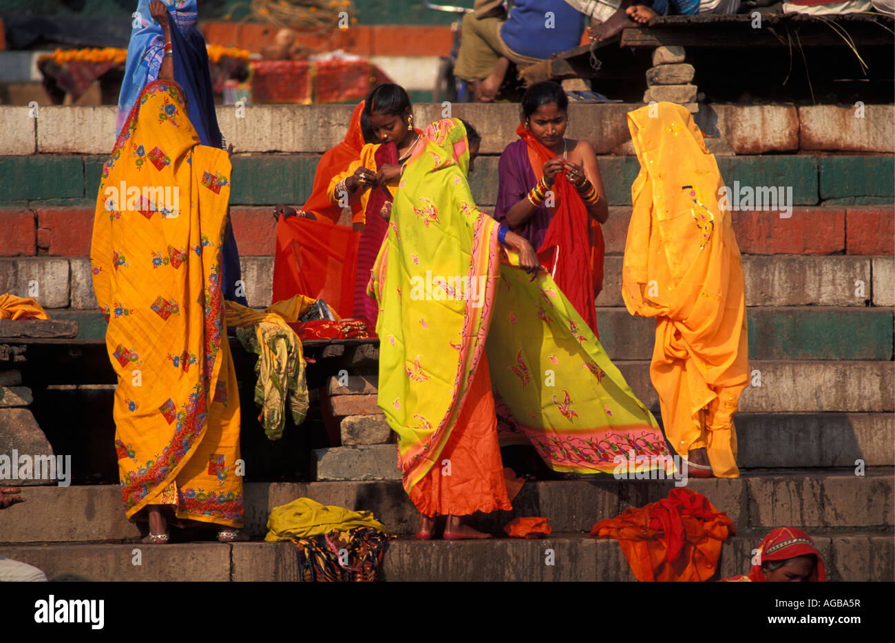 India, Varanasi, Woman dressing on steps of ghat Stock Photo - Alamy