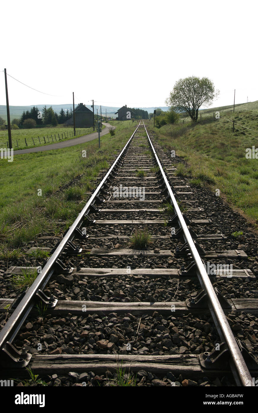 Disused railway tracks in the countryside. Auvergne.France Stock Photo ...