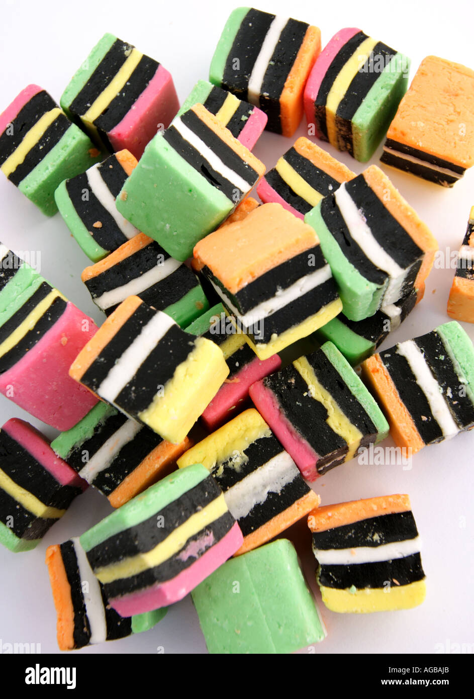 PILE OF LICORICE ALLSORTS TOP VIEW WHITE BACKGROUND VERTICAL BAPDB8205 ...
