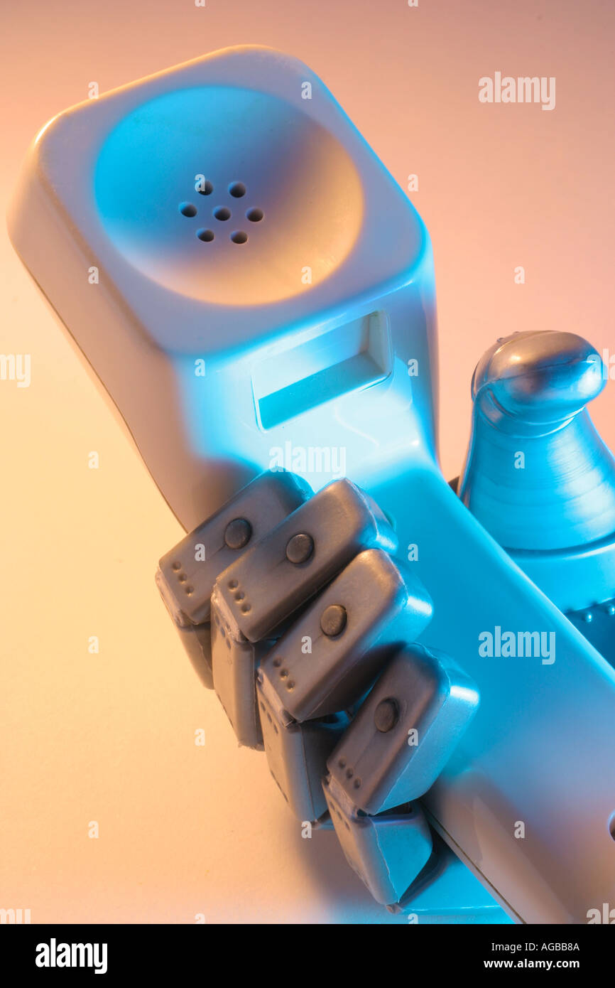 Robot Hand Holding Telephone Receiver Stock Photo - Alamy