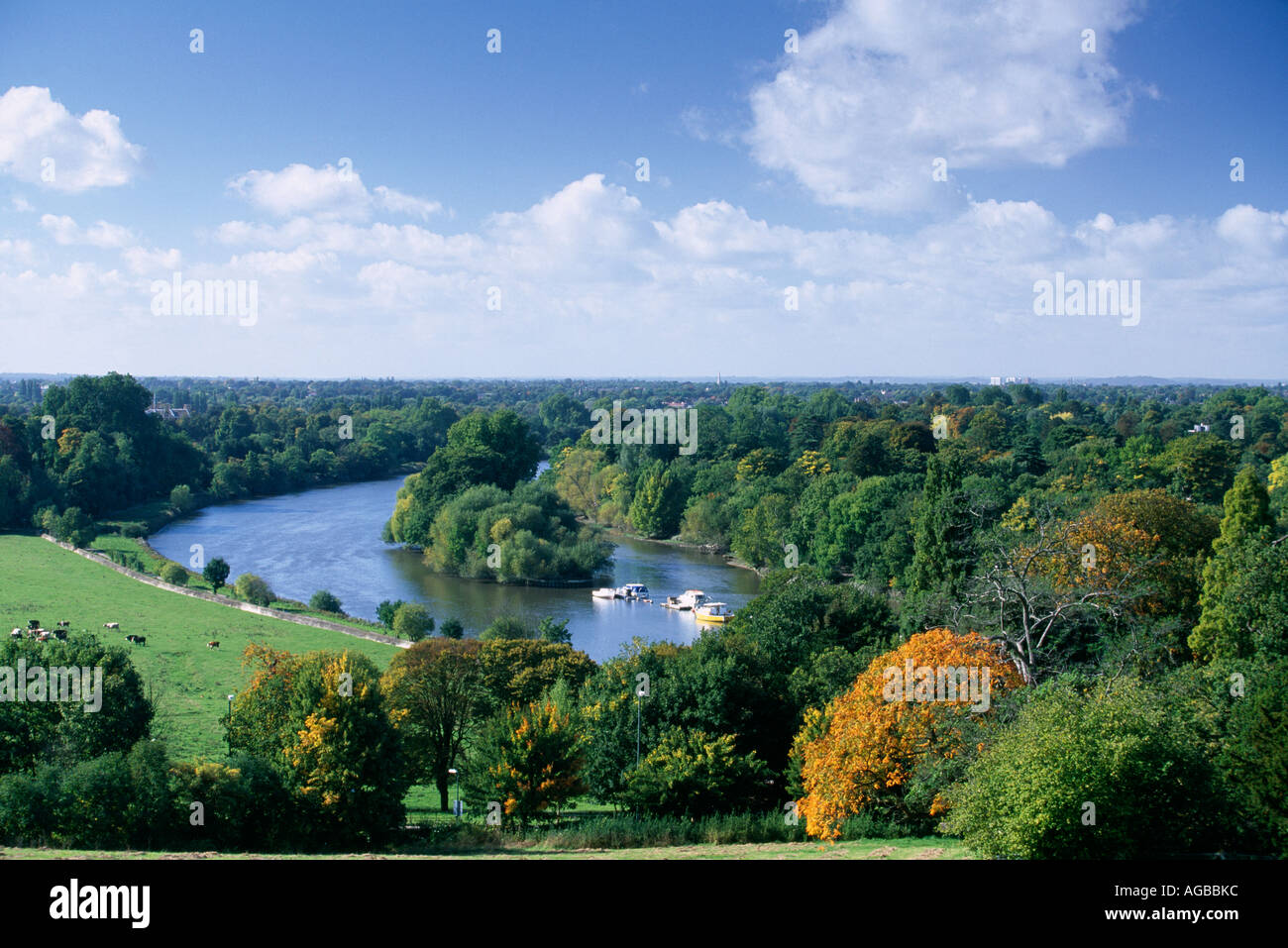 View of countryside and River Thames at Richmond upon Thames Stock ...