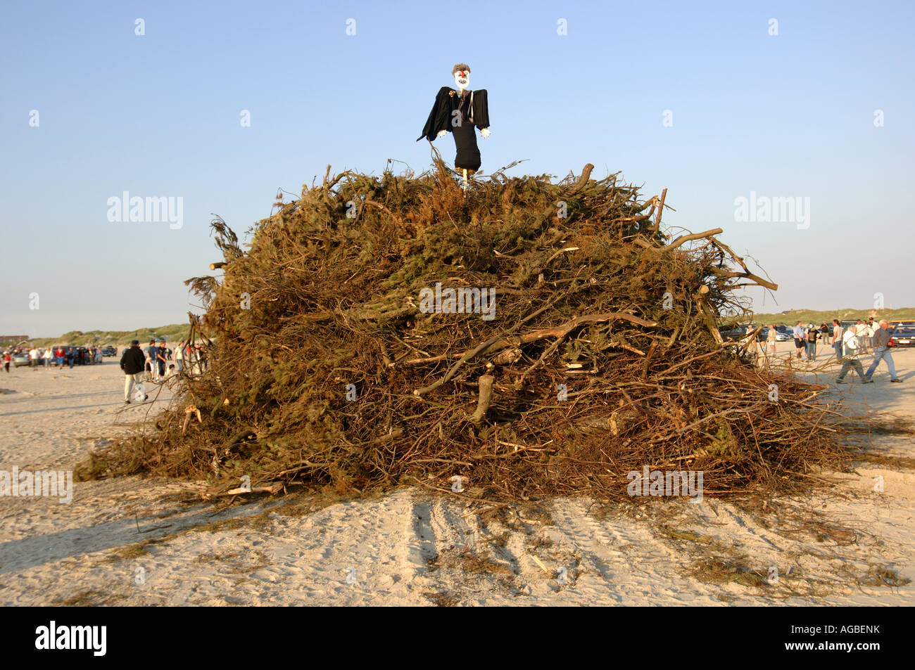 Denmark Fano the traditional midsummer night bonfire held on the beach ...