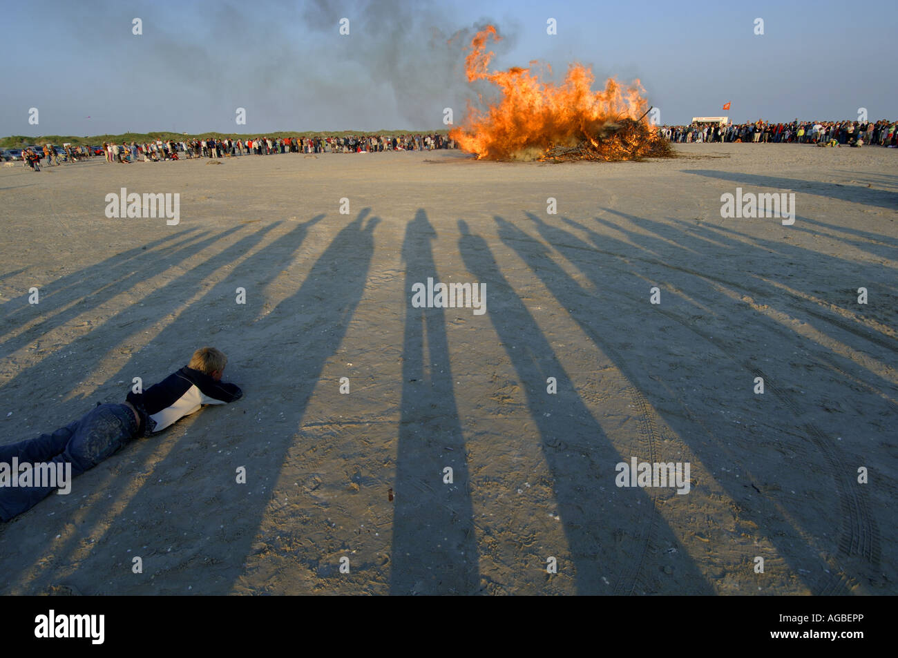 Denmark Fano the traditional midsummer night bonfire held on the beach ...