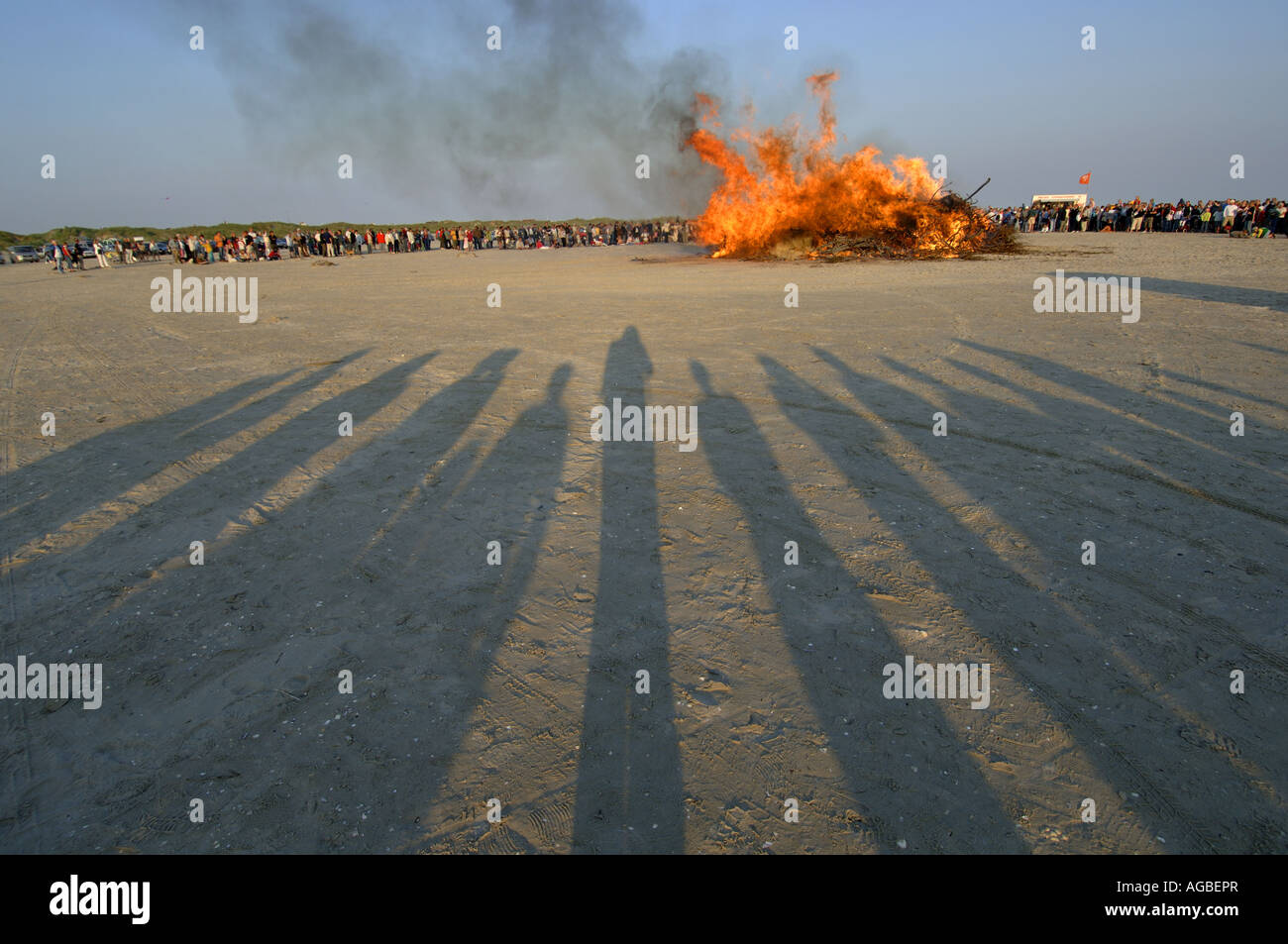 Denmark Fano the traditional midsummer night bonfire held on the beach ...