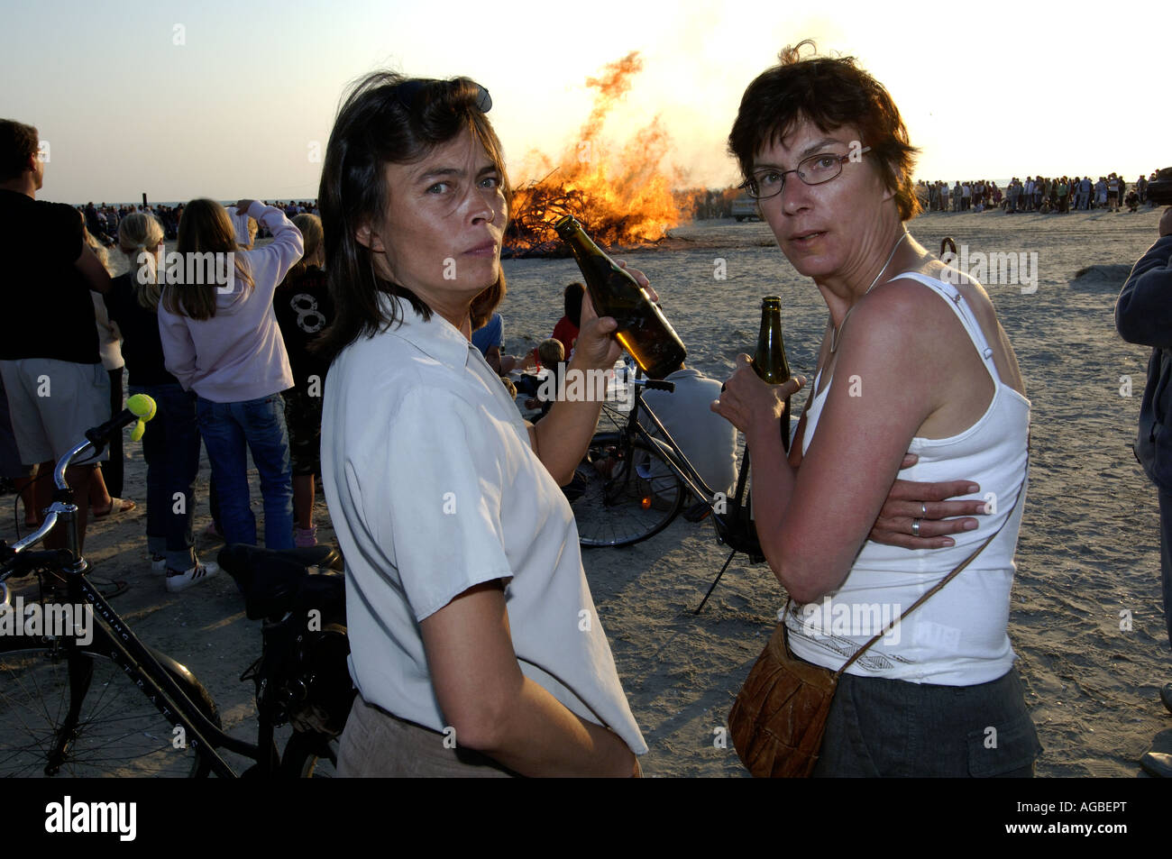 Denmark Fano the traditional midsummer night bonfire held on the beach ...