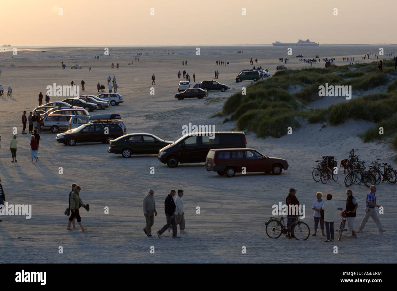 Denmark Fano cars parked on the beach during the traditional midsummer ...