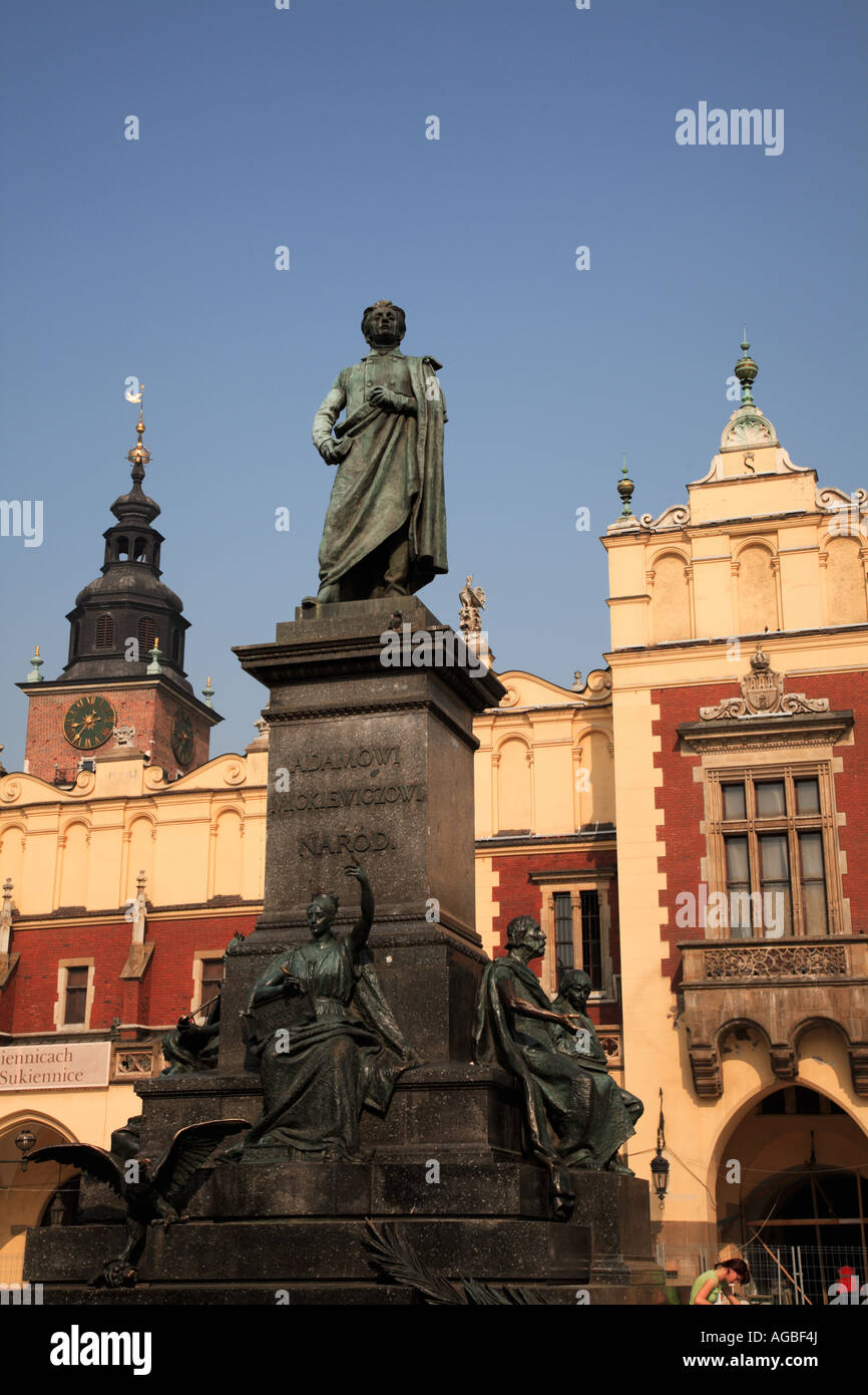 Statue of Adam Mickiewicz Market Square Kracow Stock Photo - Alamy