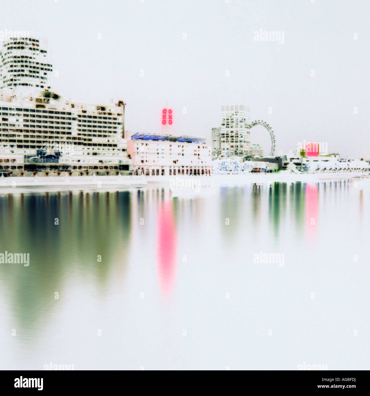 South Bank on the River Thames in London at Night, a Cross-colour ...