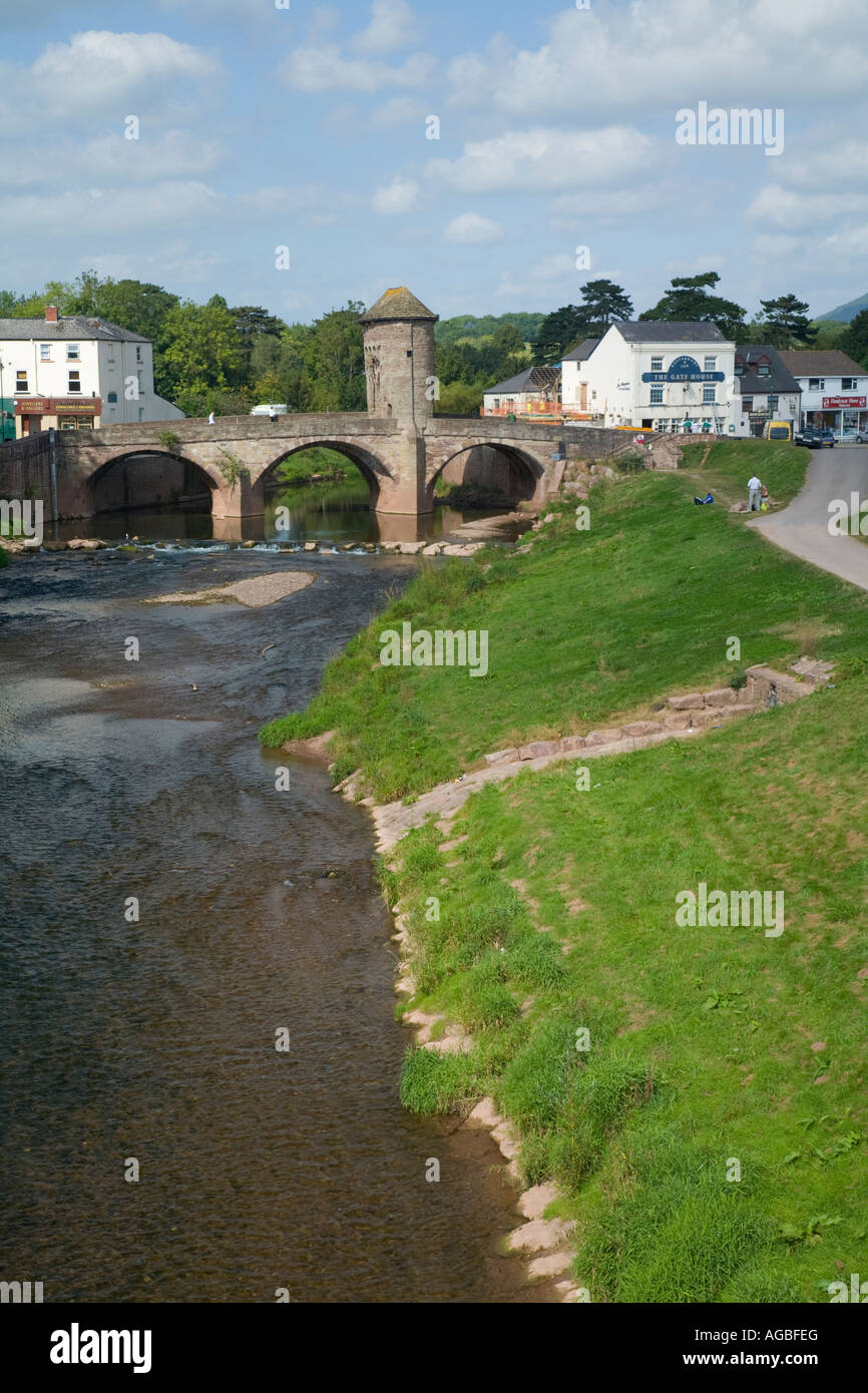 Monnow Bridge in Monmouth from modern road Bridge Monmouthshire Wales ...