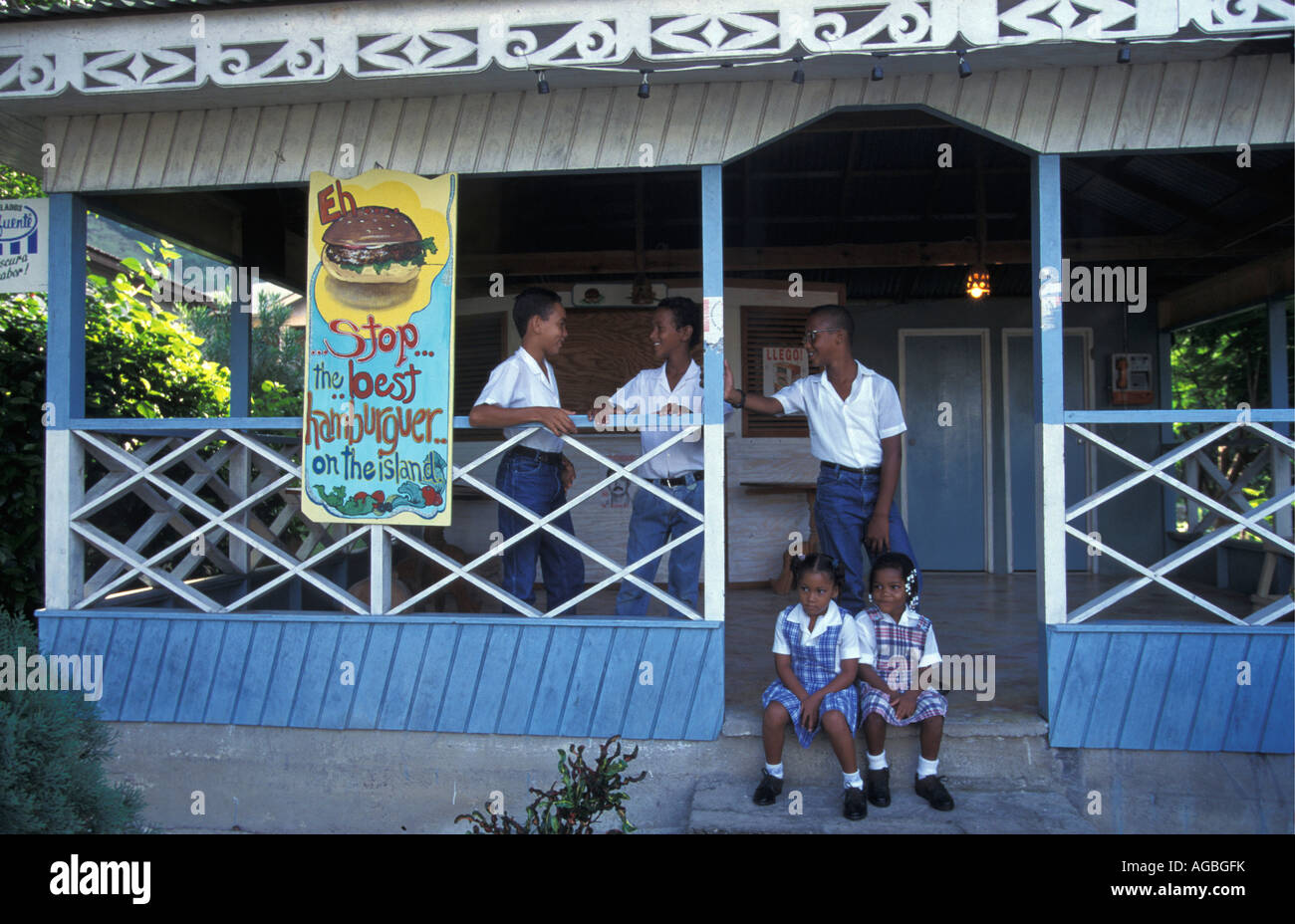 Bahamas Bimini, School children at snack shop Stock Photo - Alamy
