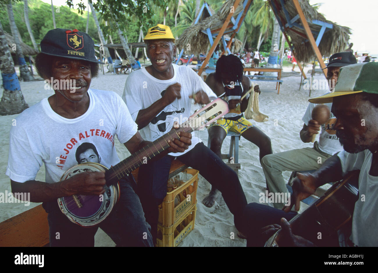 Bahamas Bimini Local band at beach Stock Photo - Alamy