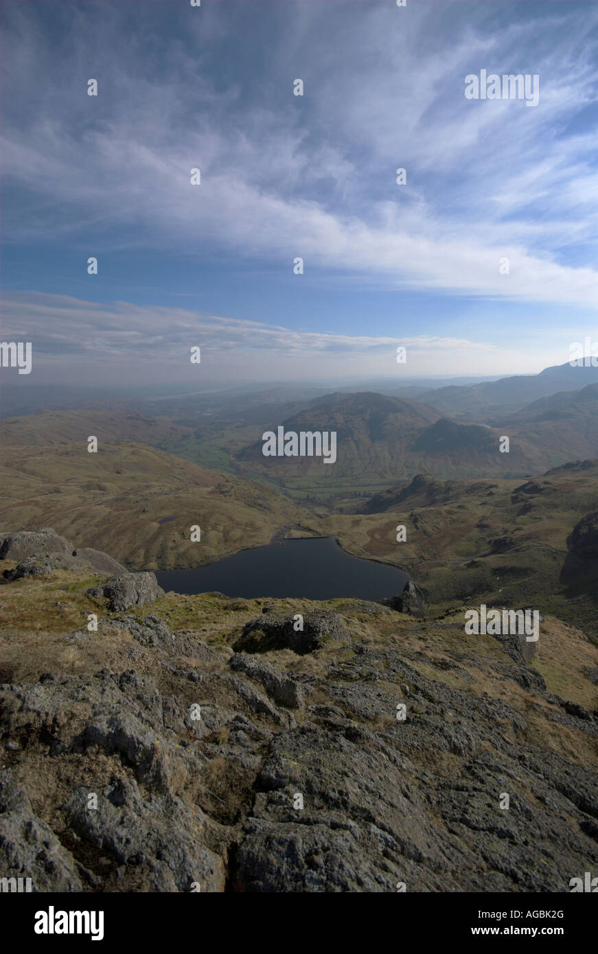 The view from the Langdale Pikes over Stickle Tarn with Lingmoor Fell ...