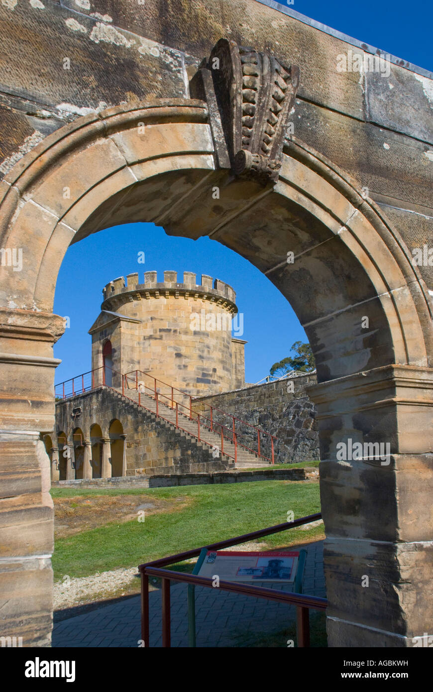 The Guard Tower 1842 at the historic penal settlement of Port Arthur on ...