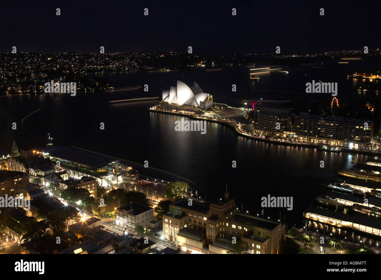 High level aerial oblique view at twilight night or dusk of Circular ...