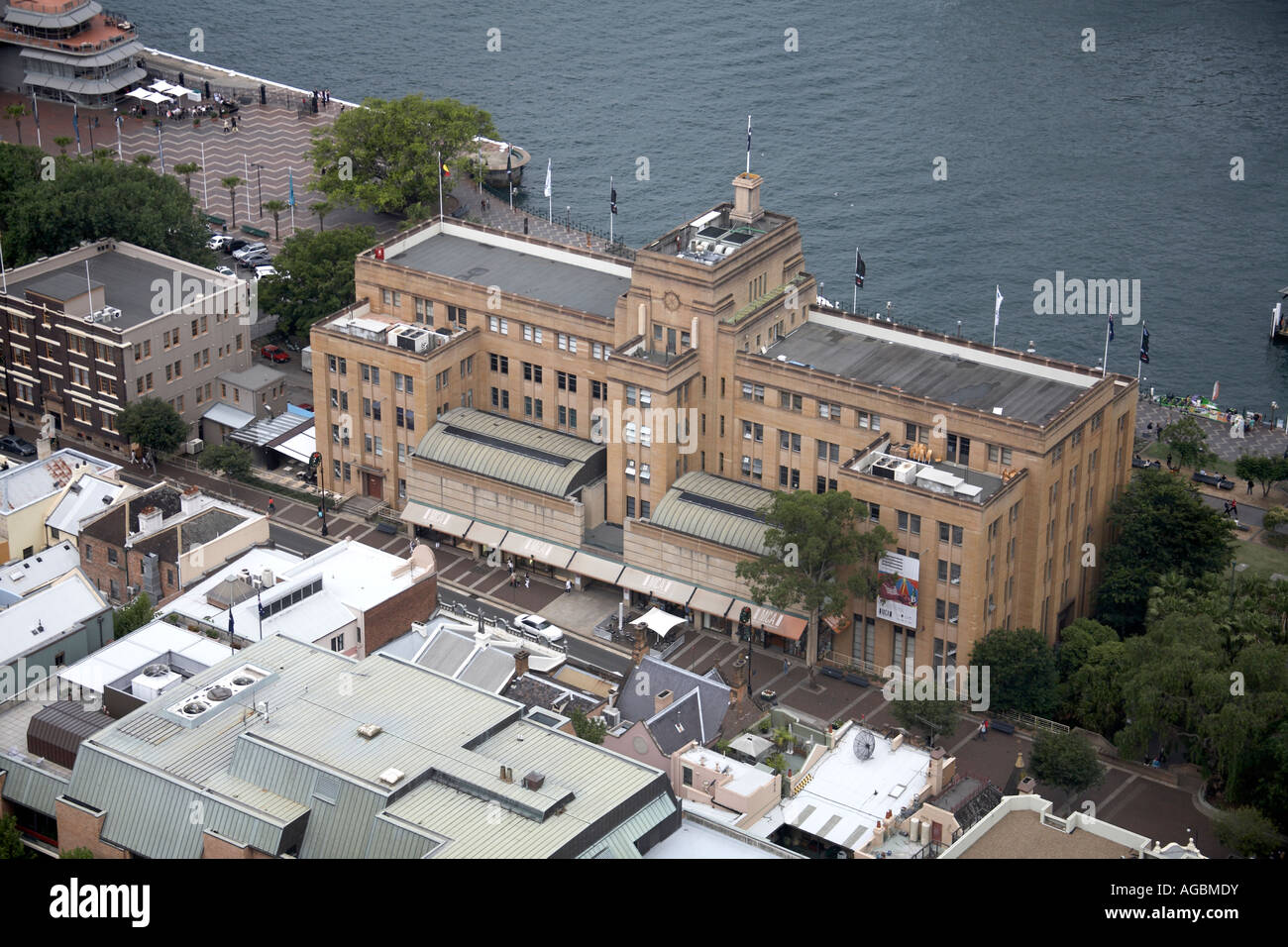 High level oblique aerial view of Museum of Contemporary Art in Sydney ...
