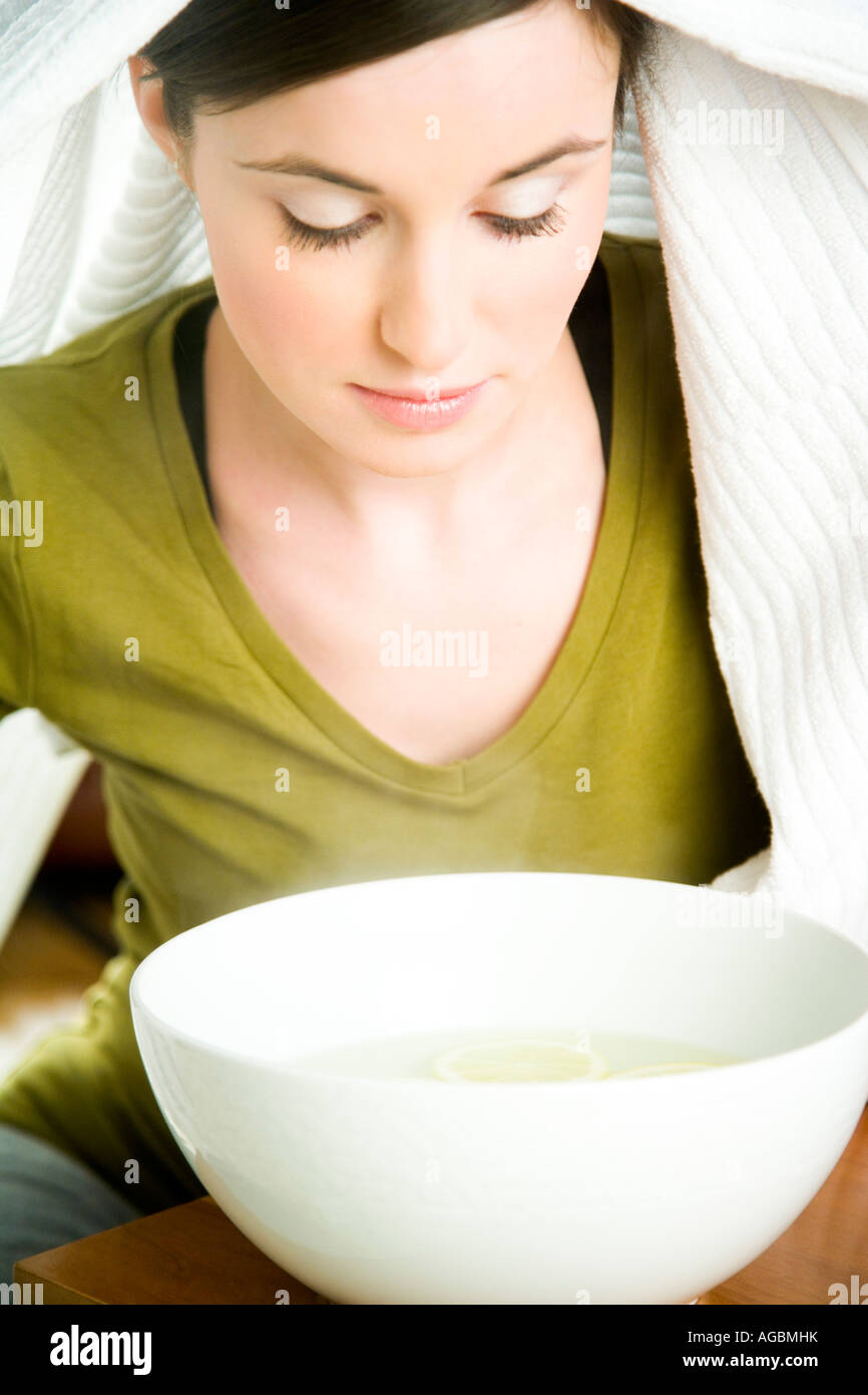 woman doing inhalation Stock Photo - Alamy