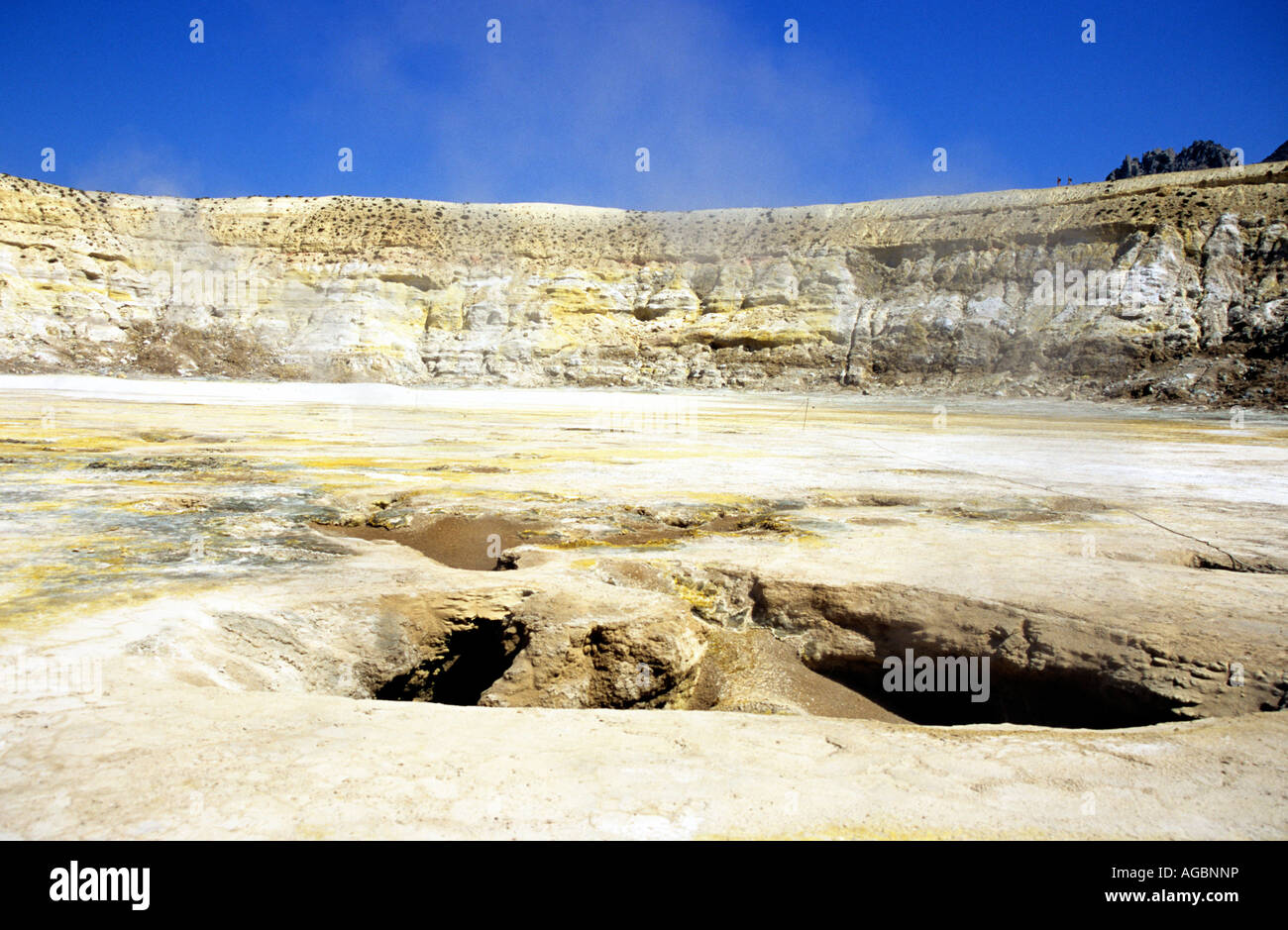 Steam escaping from a fumerole of a volcano on the Greek island of ...