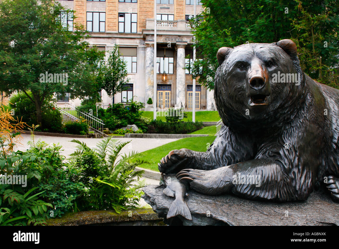 A bear statue in front of the Alaska State Capital building Downtown ...