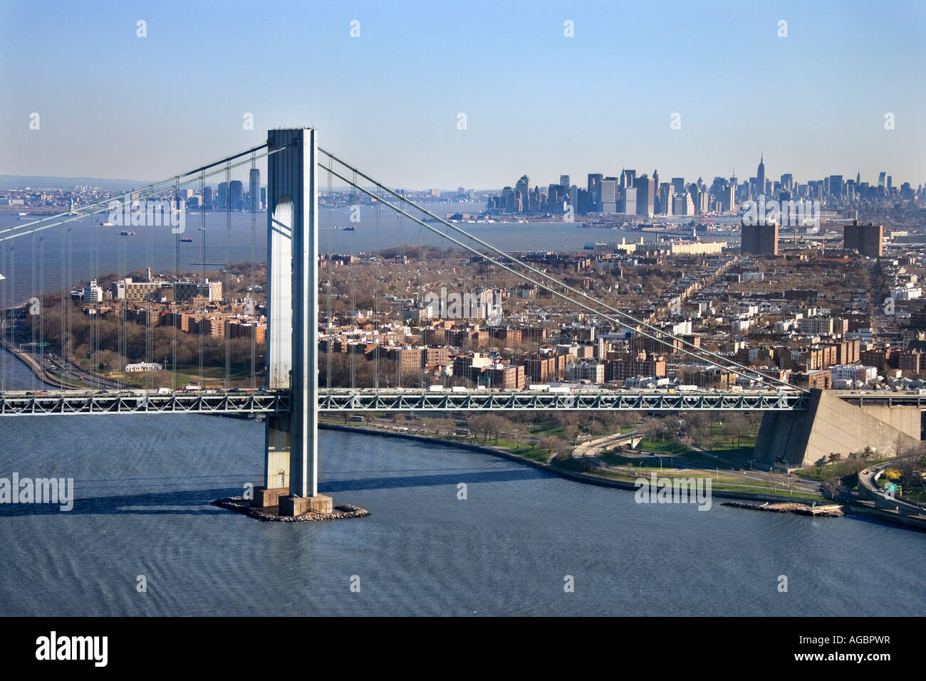 Aerial view of the verrazano narrows bridge hi-res stock photography ...