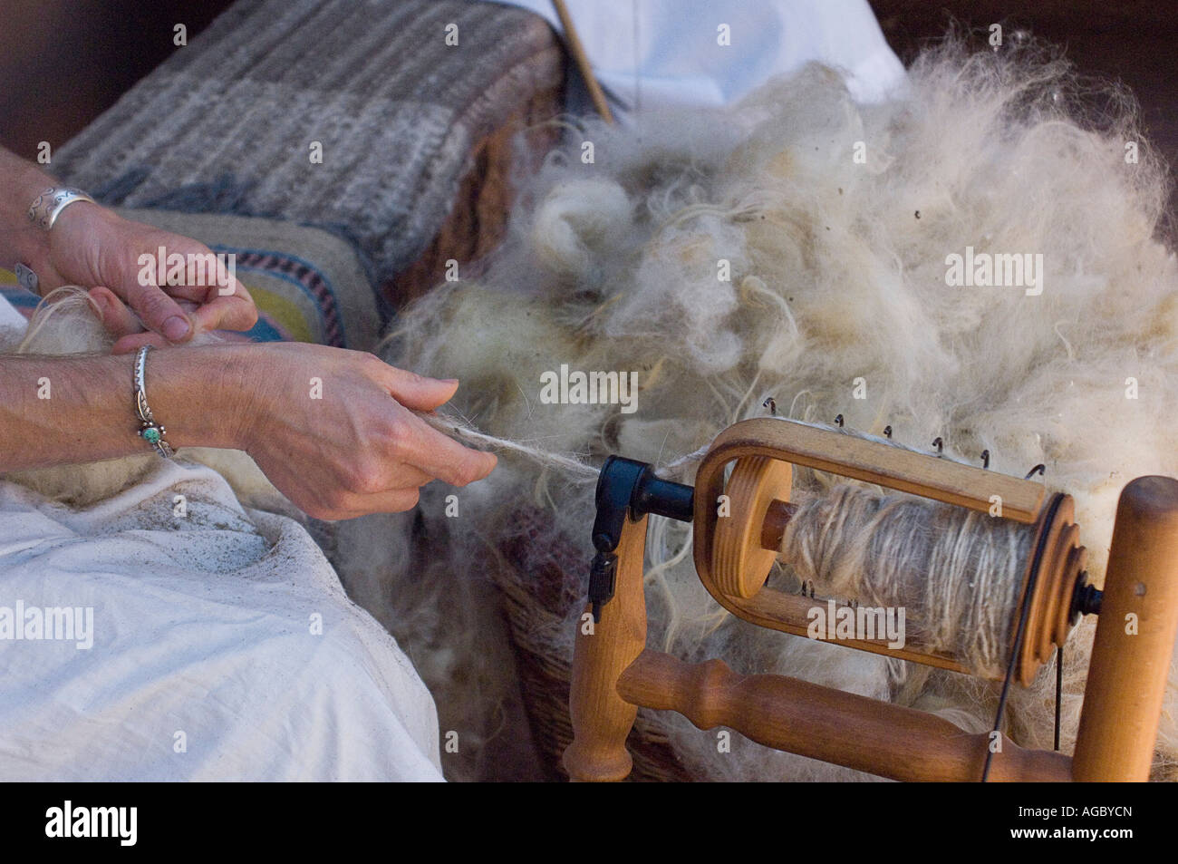 Hand spinning wool at Rancho de las Golondrinas a Spanish colonial ...