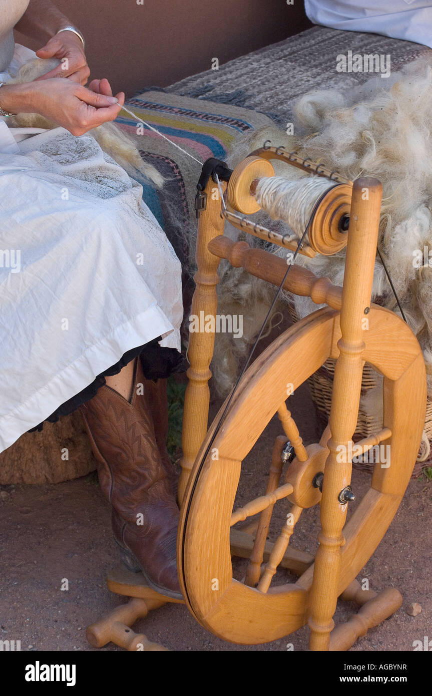 Hand spinning wool at Rancho de las Golondrinas a Spanish colonial ...