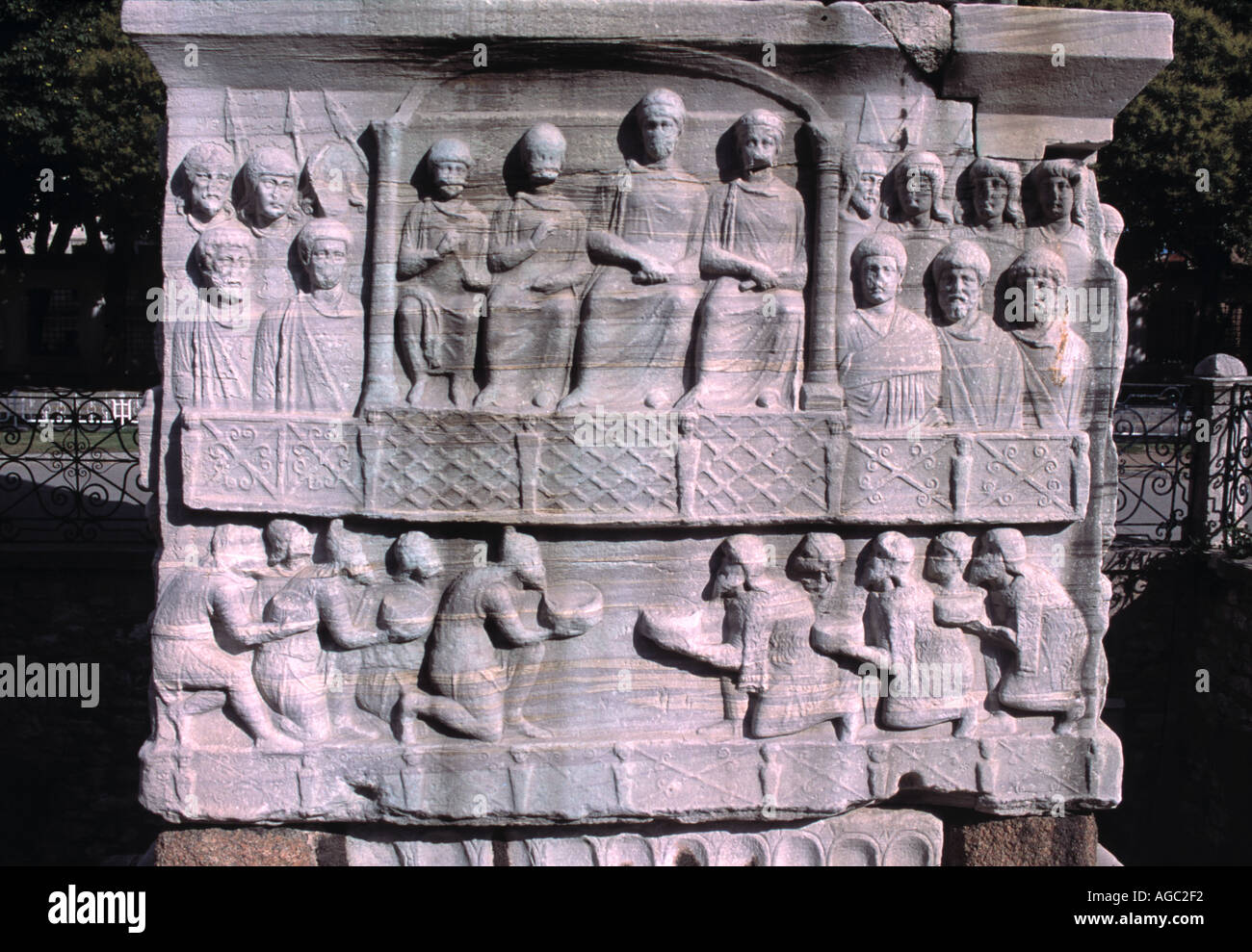 relief depicting Byzantine emperor on the base of the Egyptian Obelisk ...