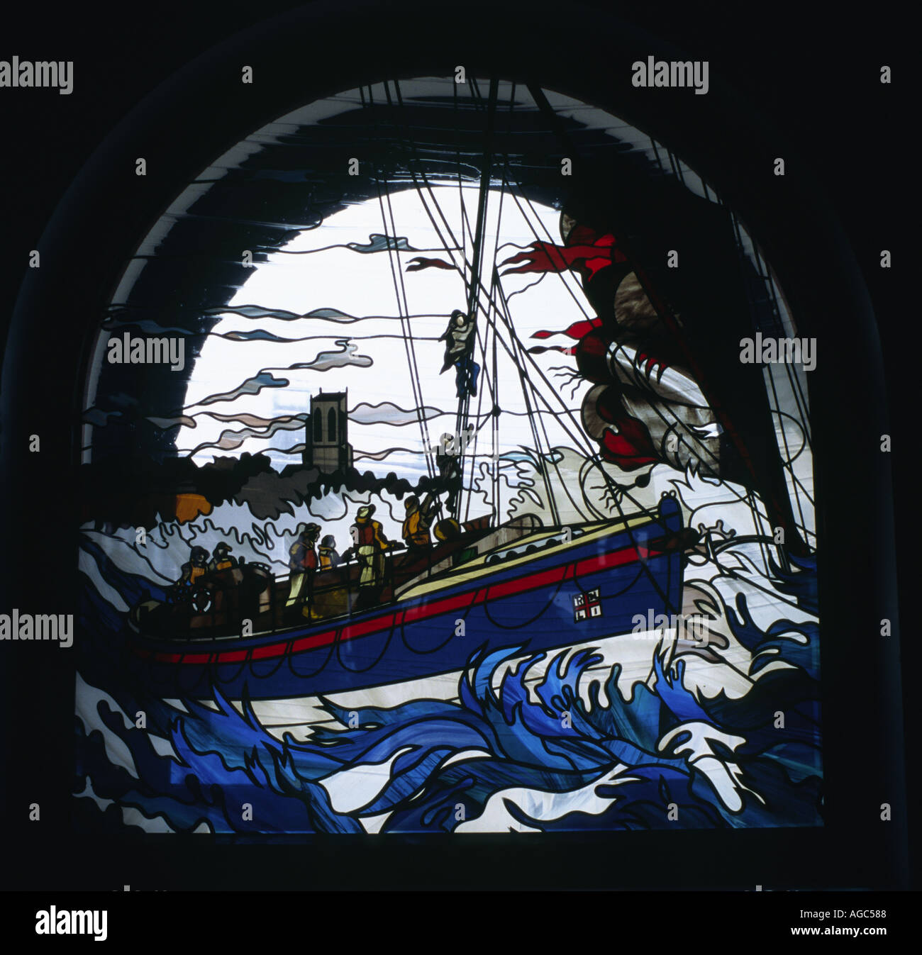Stained glass panel lifeboat station Cromer Stock Photo - Alamy