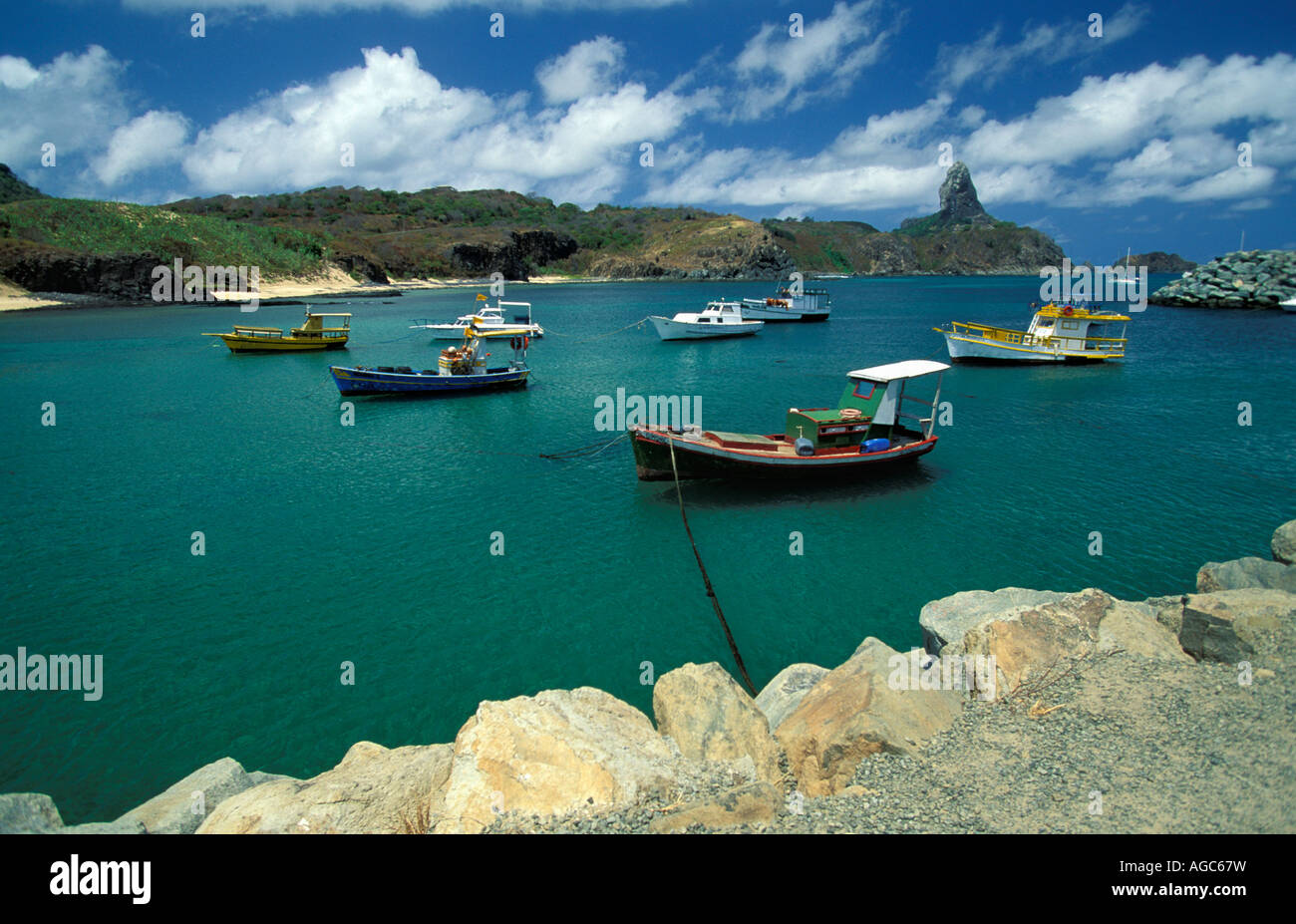 Brazil, Fernando de Noronha, Fishing boats in harbour Stock Photo - Alamy