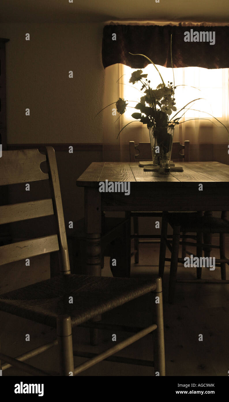 Classic simple dining table in empty farm house Stock Photo - Alamy