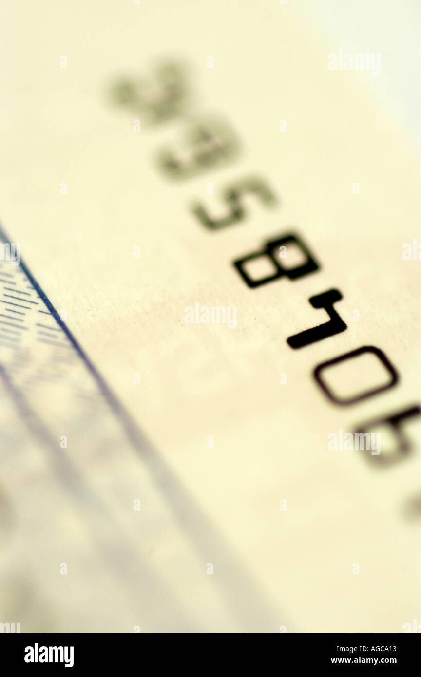 Check sideways account number Stock Photo - Alamy