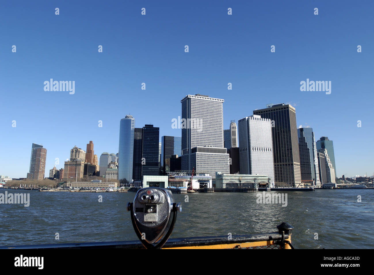 Downtown New York City blue sky buildings Stock Photo - Alamy