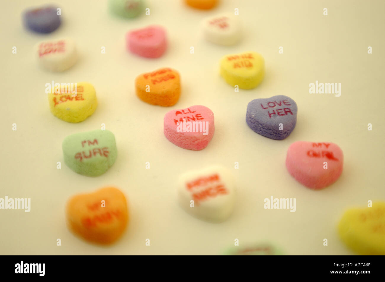 Rows of colorful colour color heart love valentine candies Stock Photo ...