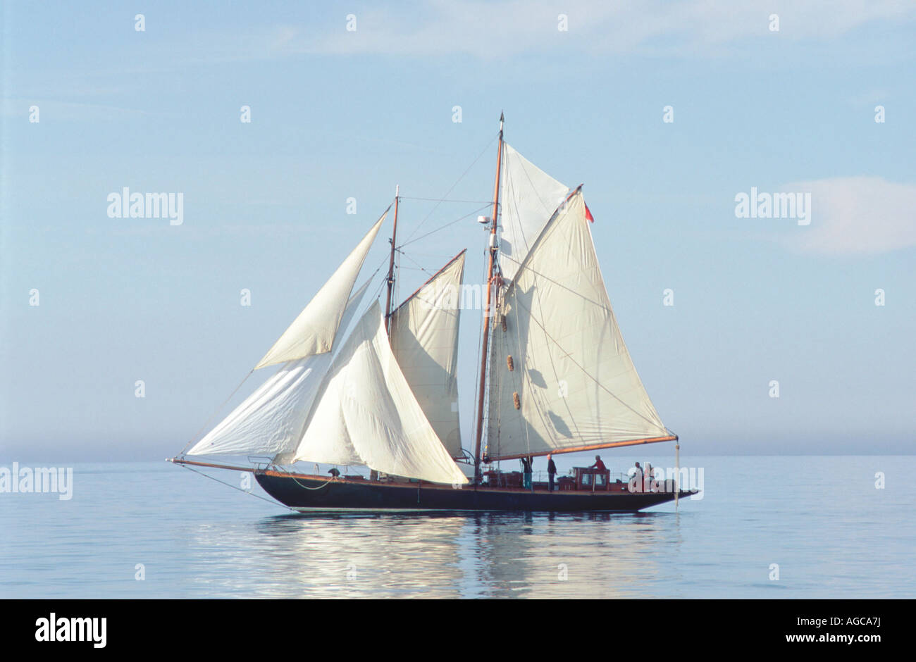 The restored 1909 British built gaff rigged schooner under sail Stock ...