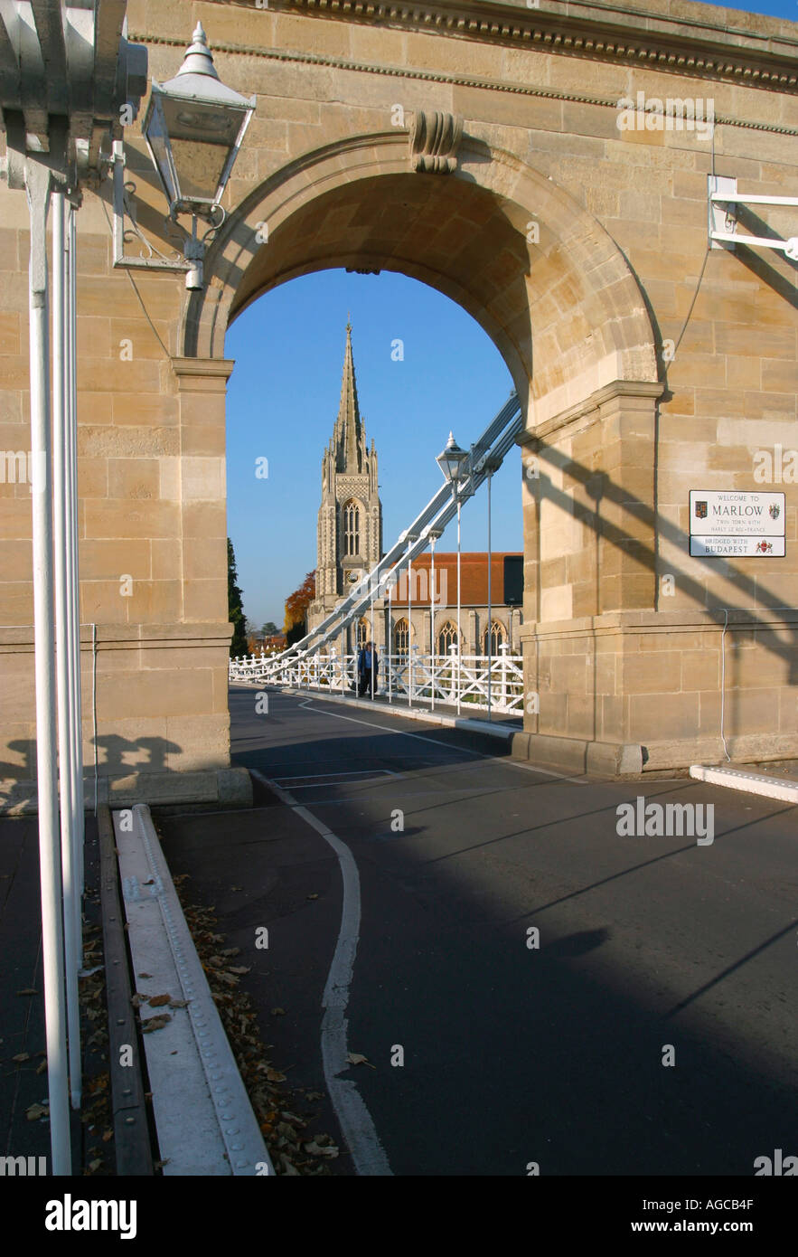 The Church and historic suspension bridge, River Thames, Marlow ...