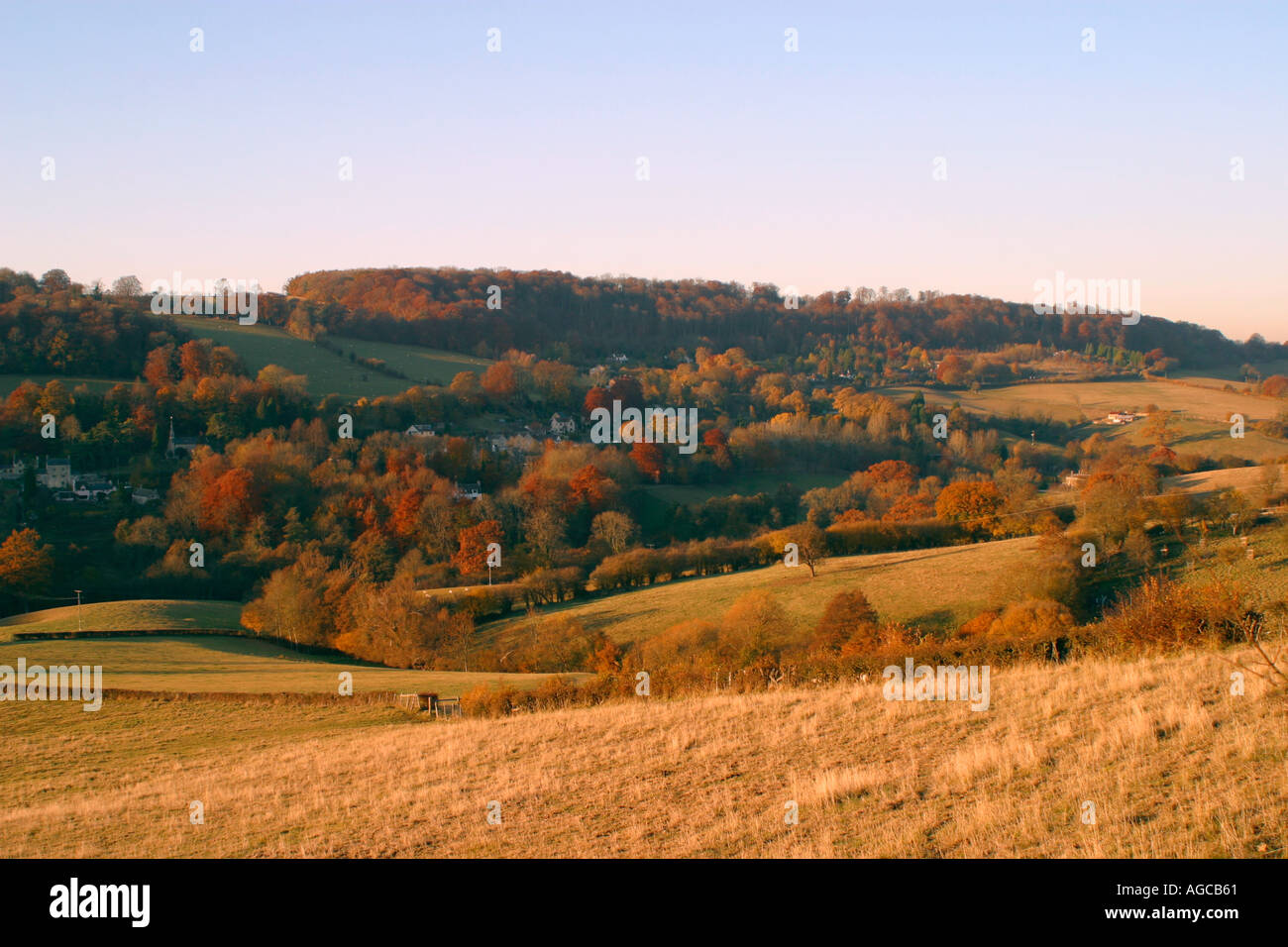 Autumn view to Slad in the Slad Valley, Gloucestershire, Cotswolds ...