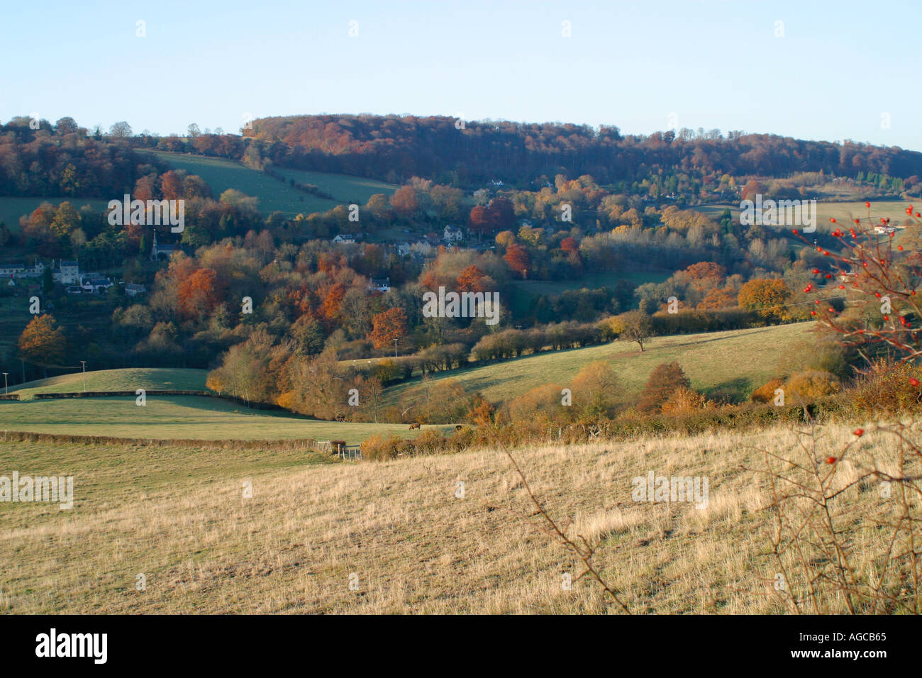 Autumn view to Slad, Slad Valley, Gloucestershire, Cotswolds, England ...