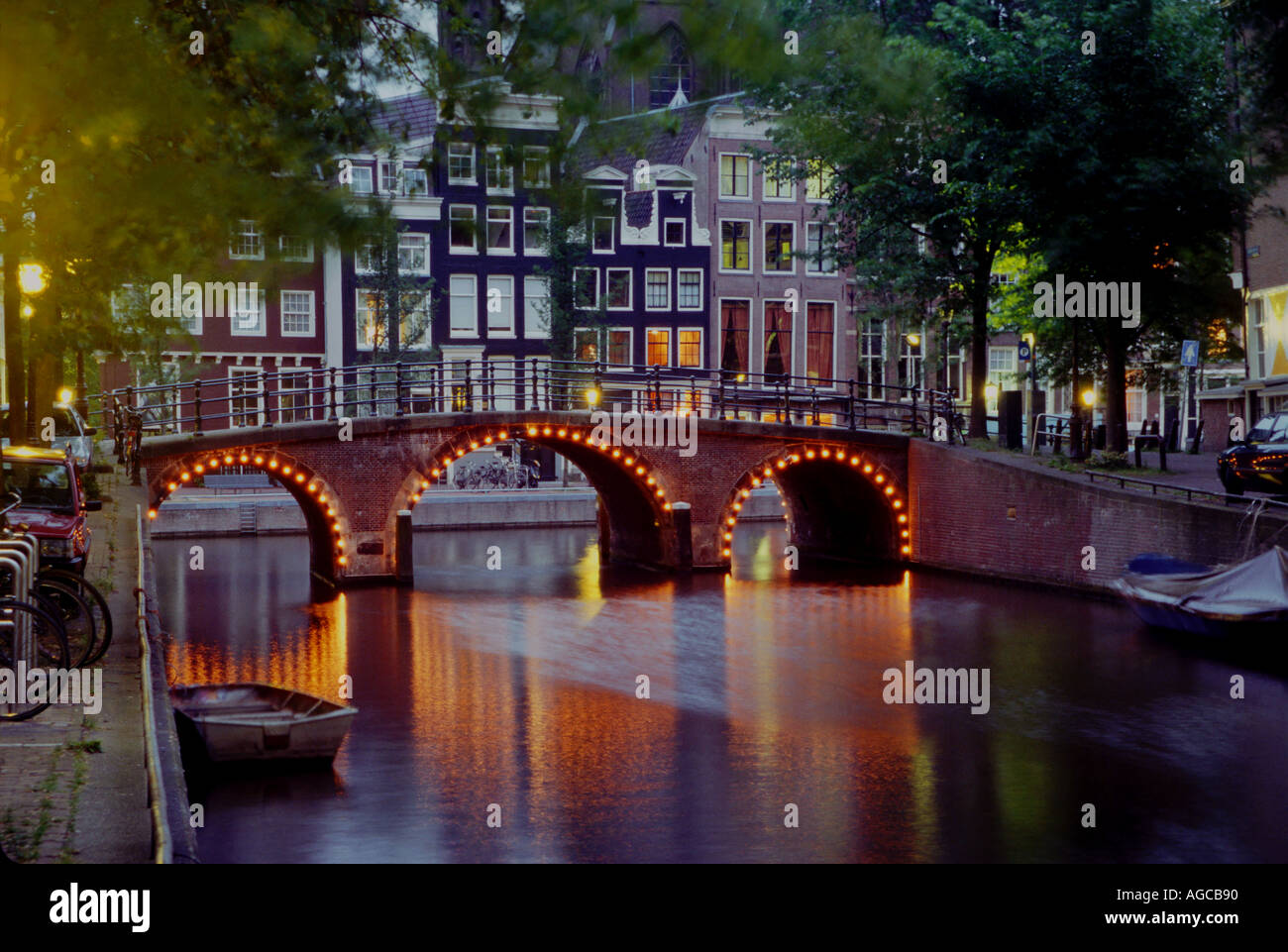 Netherlands Holland Amsterdam canal bridge night Stock Photo - Alamy