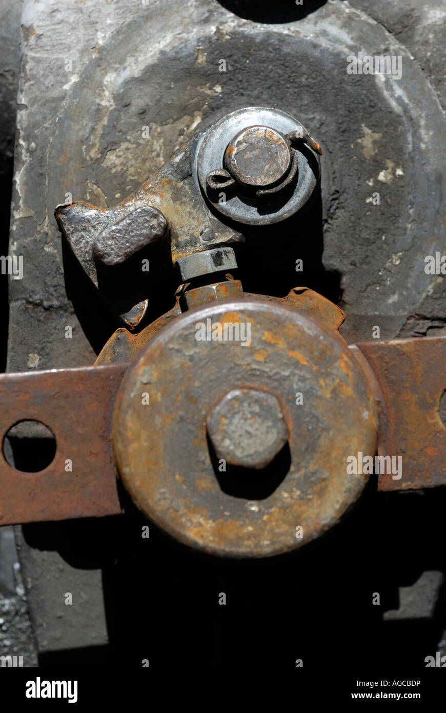 Steel mechanism in railway station Stock Photo - Alamy