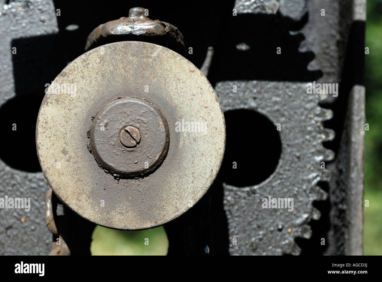 Steel mechanism in railway station Stock Photo - Alamy