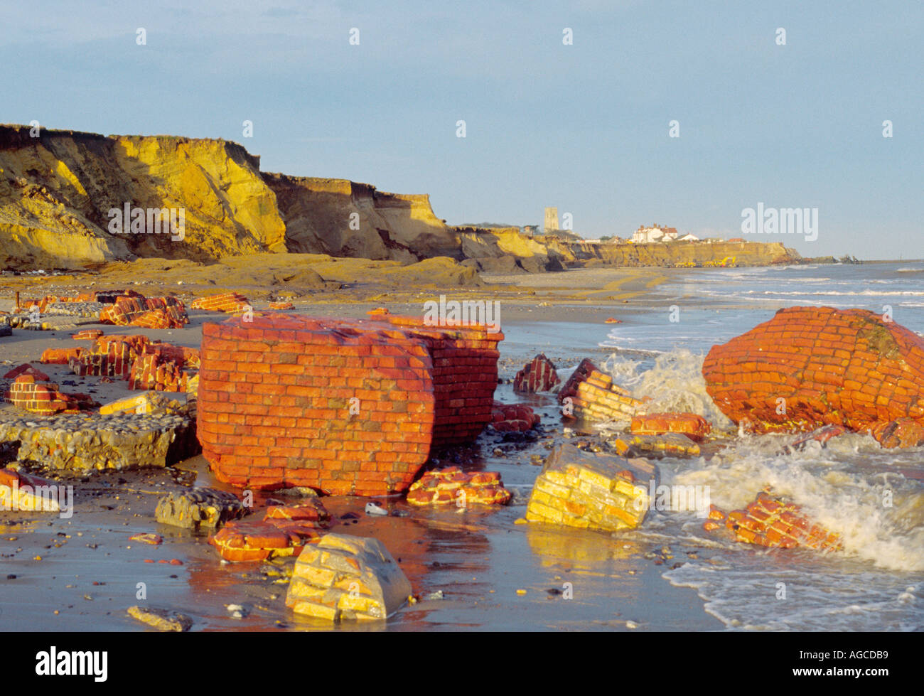 BRICK BASE OF LOW LIGHT LIGHTHOUSE REMAINS ON BEACH AT HAPPISBURGH ...