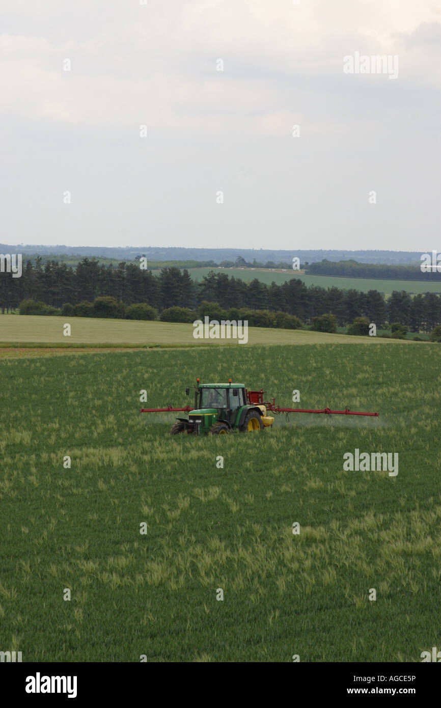 Tractor spraying cereals in a Breckland landscape Stock Photo - Alamy