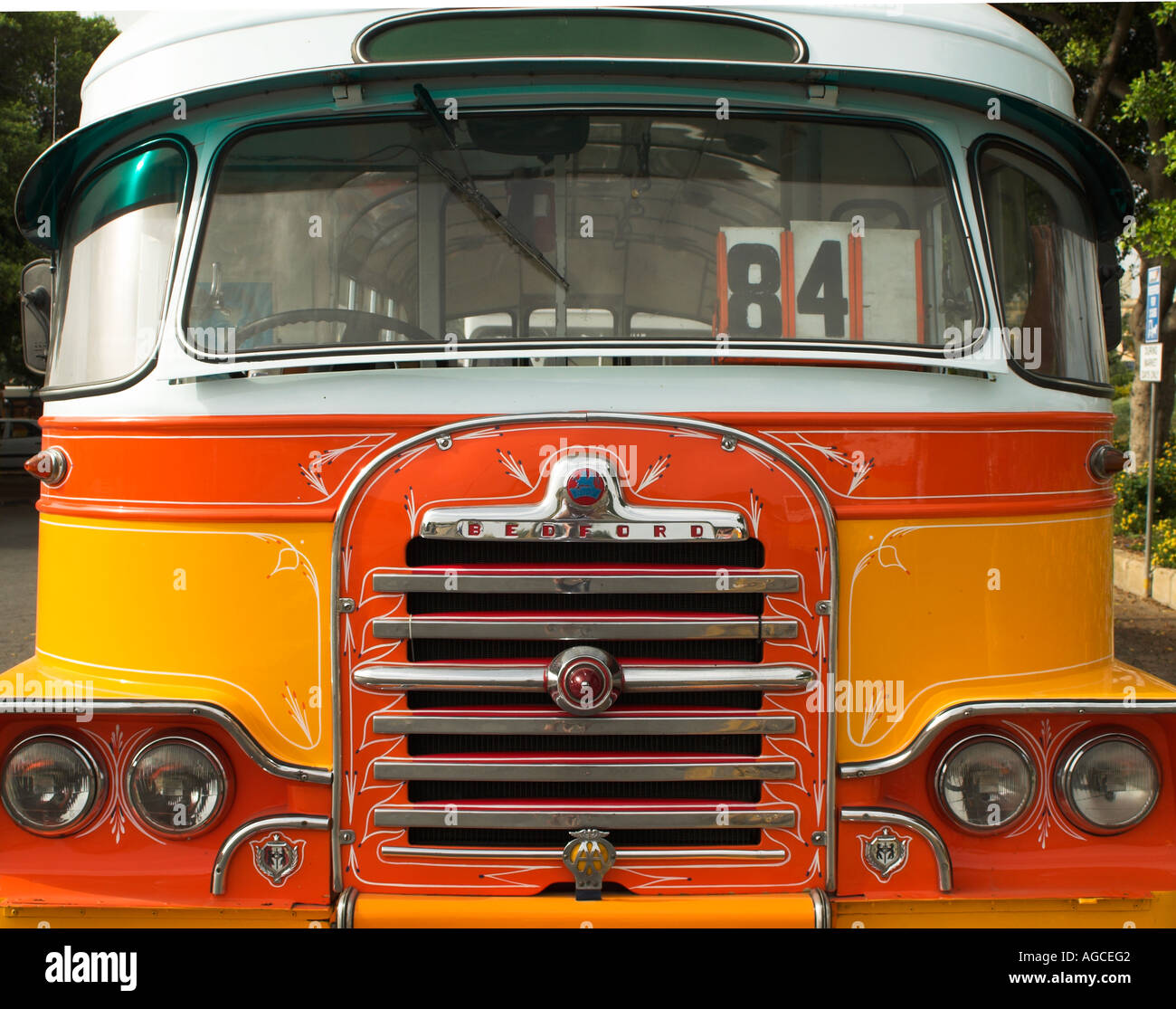 Front of maltese bedford bus malta Stock Photo - Alamy