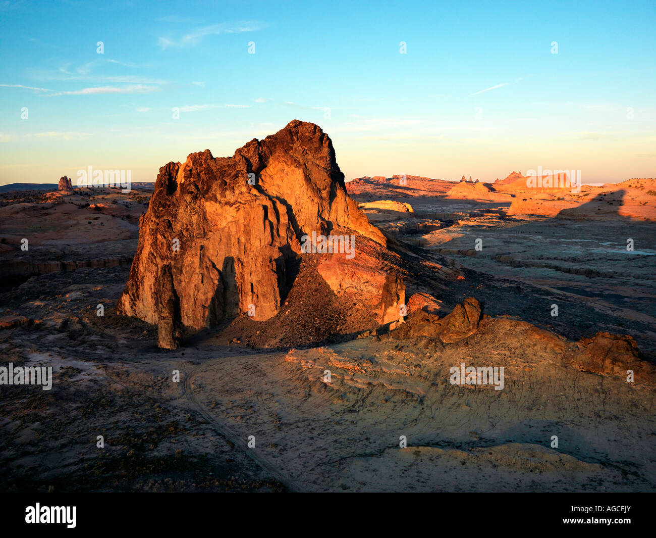 Aerial of scenic Arizona desert landscape with rock formation Stock ...