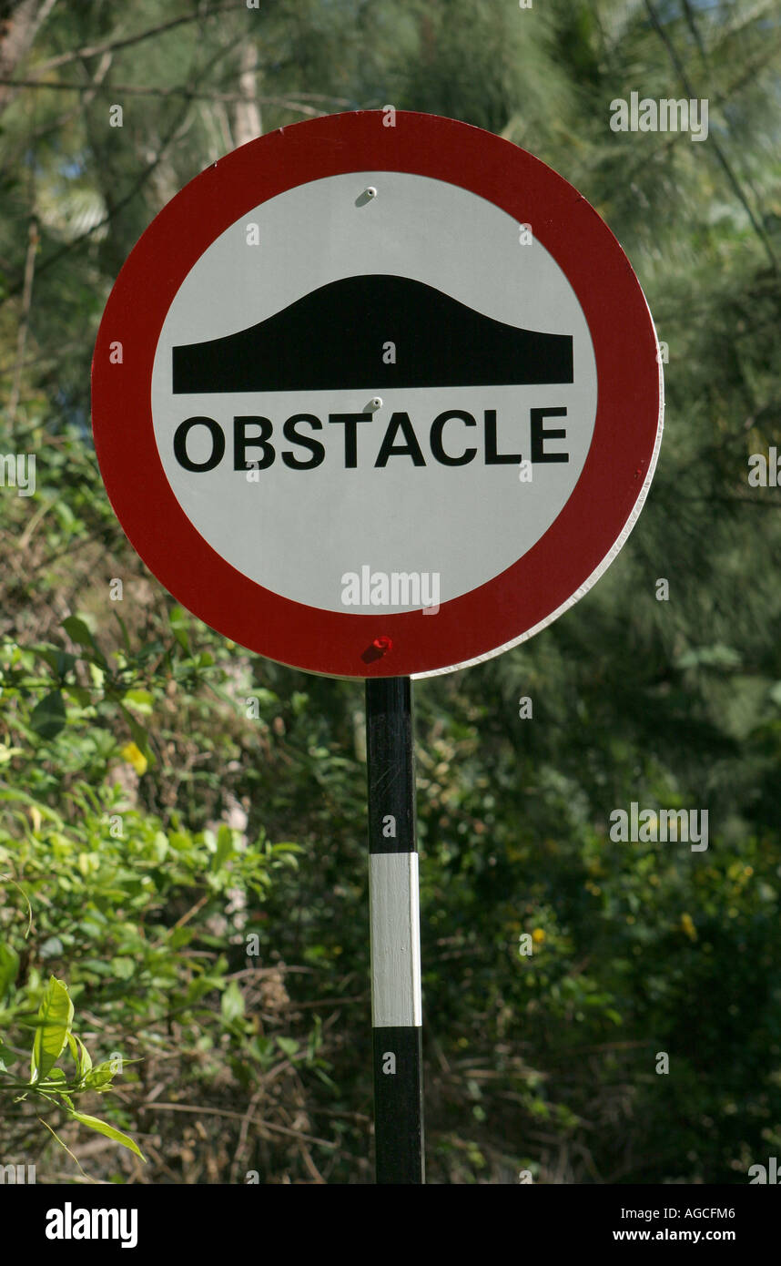 Obstacle Sign Post on a road in Grand Baie, Mauritius Stock Photo - Alamy