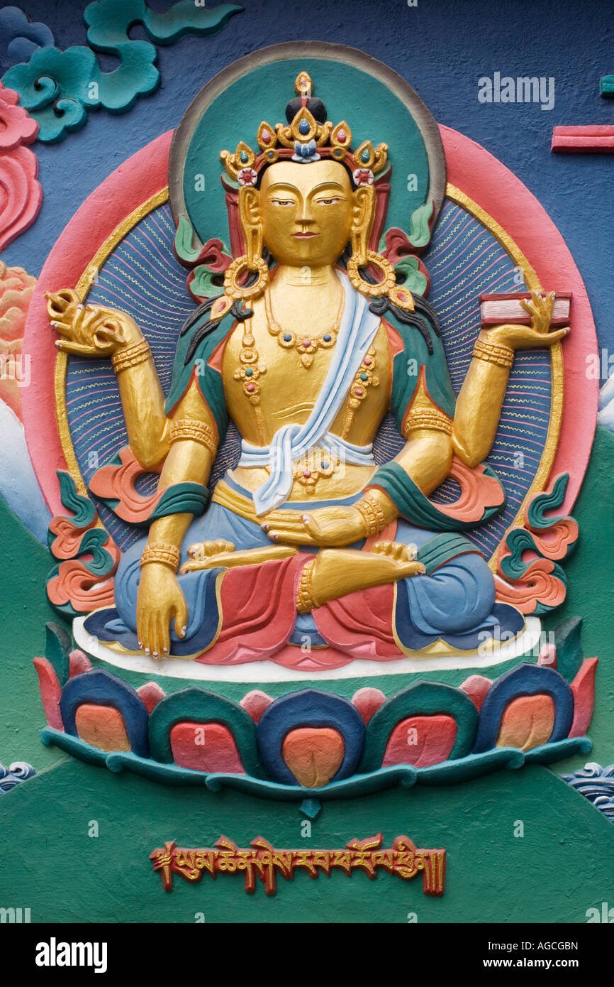 Tibetan buddhist deity wall figure. Swayambhu Stupa, Kathmandu, Nepal ...