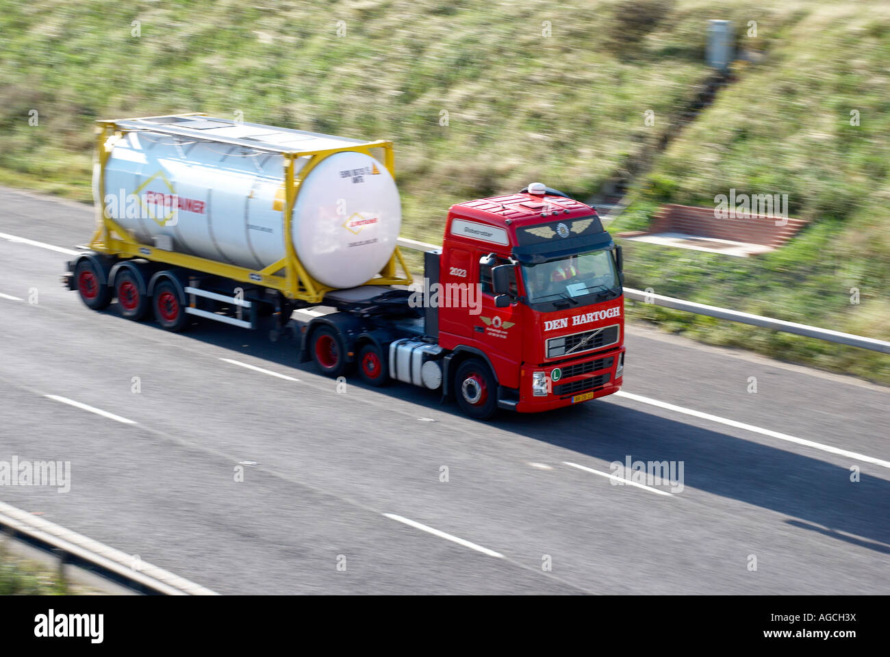 small delivery tanker on the motorway Stock Photo - Alamy