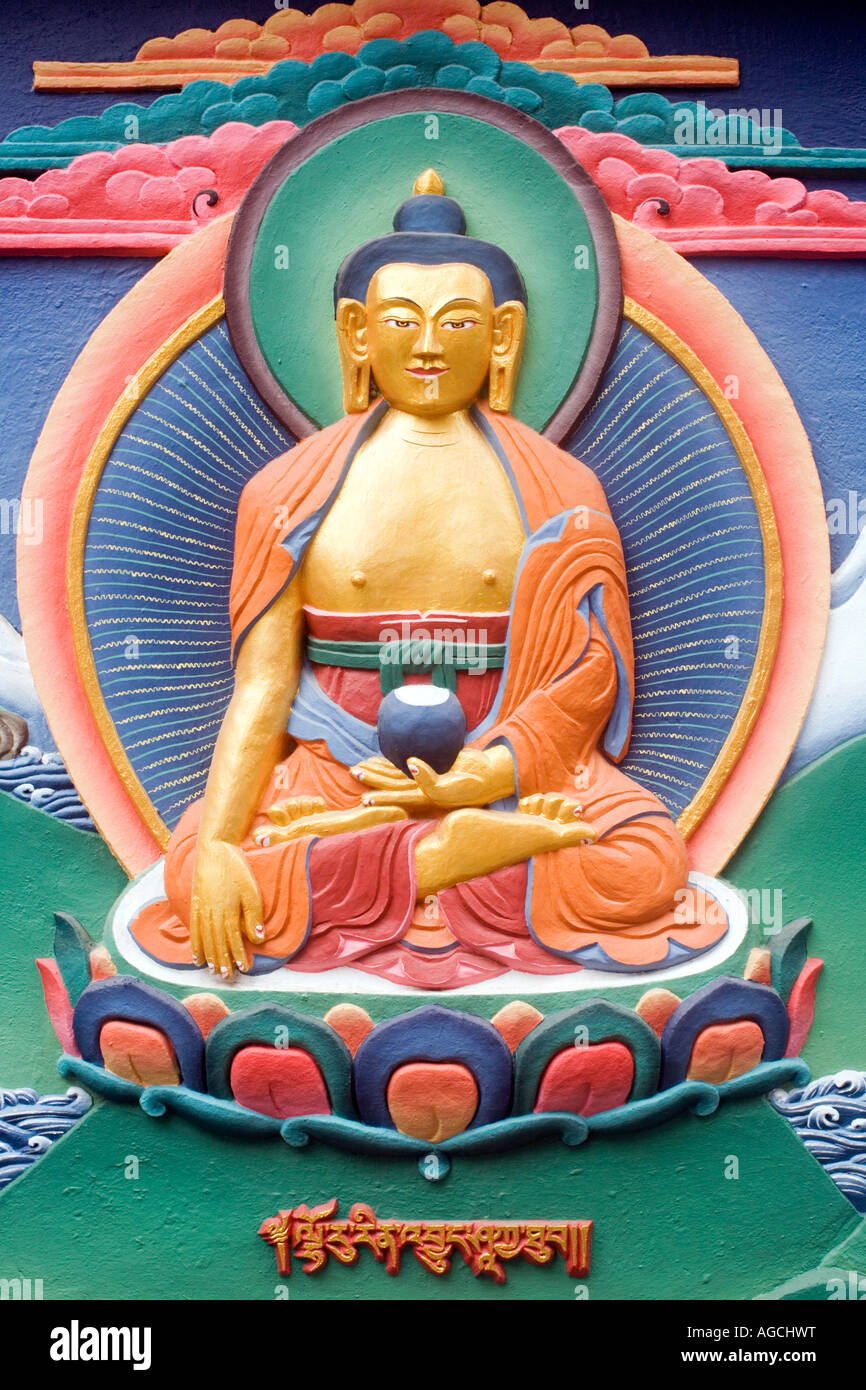 Tibetan buddhist deity wall figure. Swayambhu Stupa, Kathmandu, Nepal ...