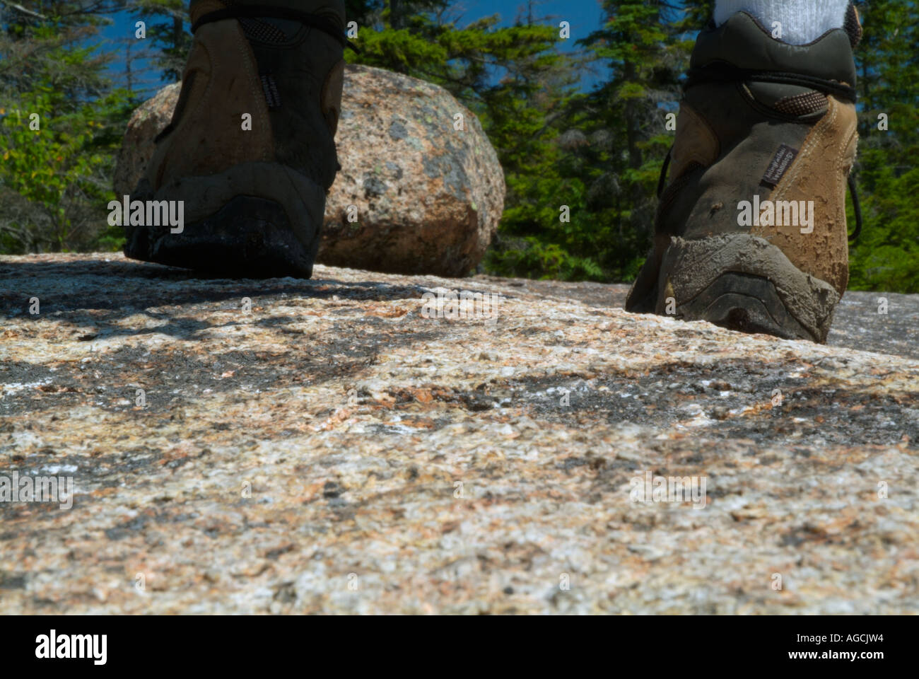 Legs of a backpacker hiking on Davis Path near Mount Crawford in the ...