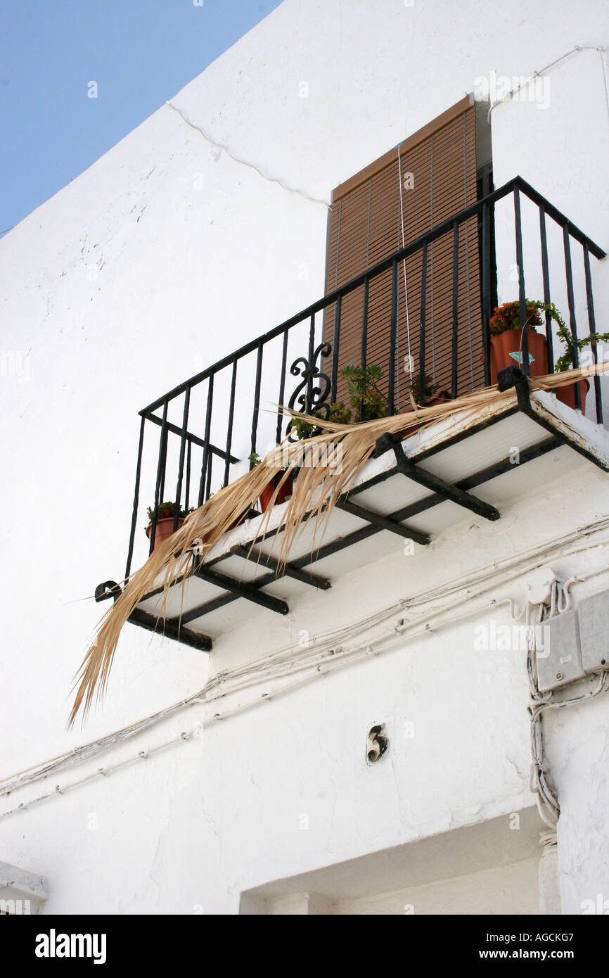 Balcony with dry palm tree branch Stock Photo - Alamy